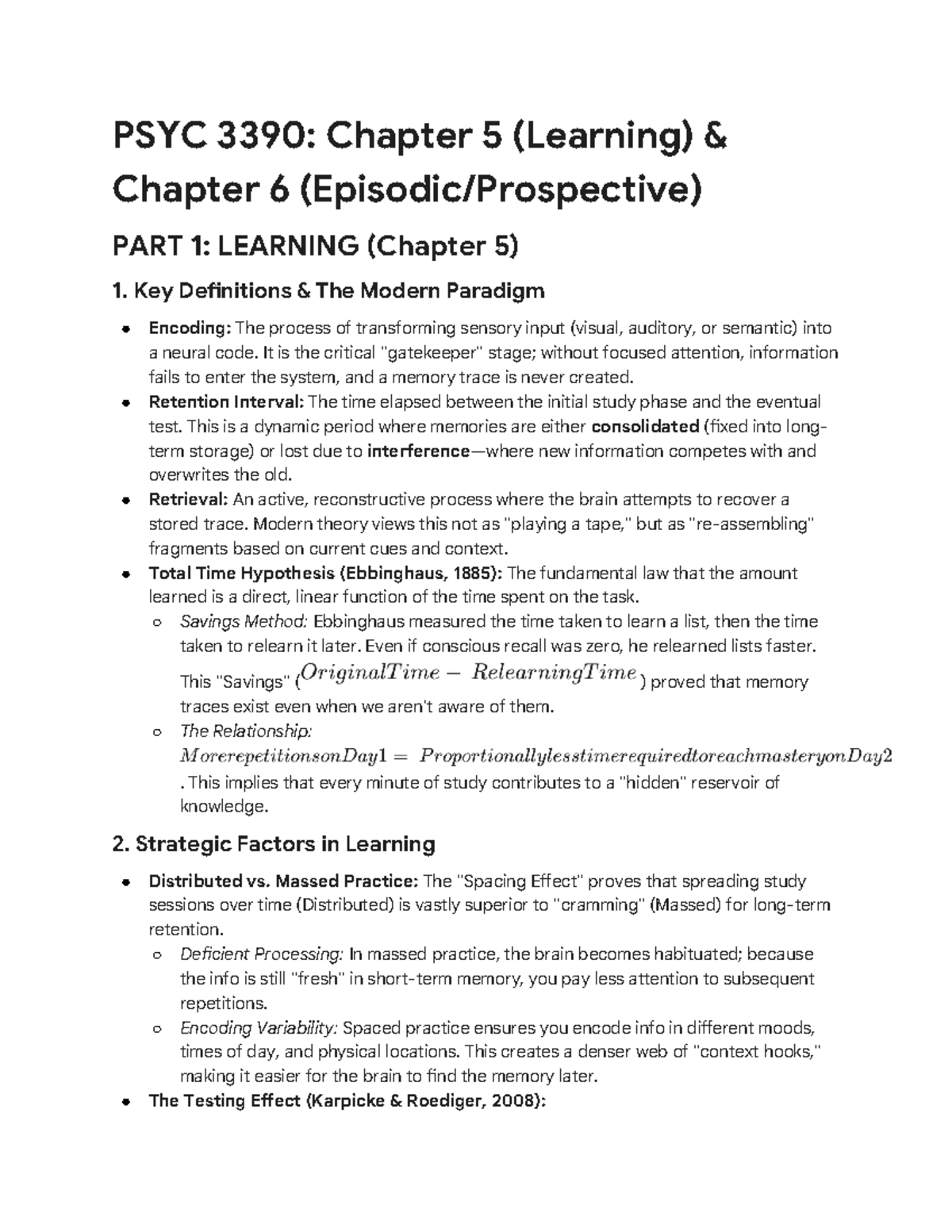 PSYC 3390: Chapters 5-6 Learning and Memory Concepts - Studocu