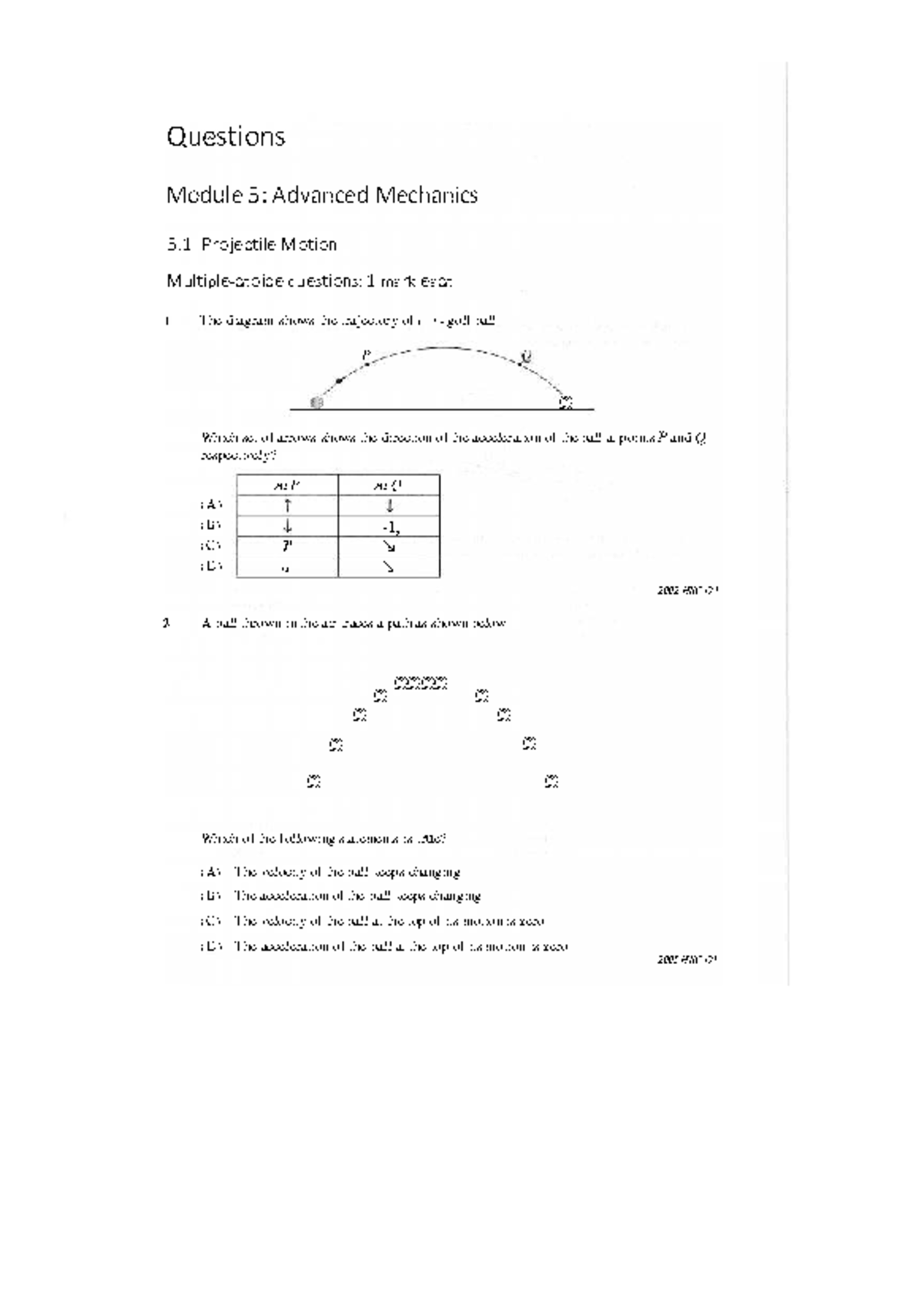 Advanced Mechanics 5.1: Projectile Motion Questions (867588292) - Studocu