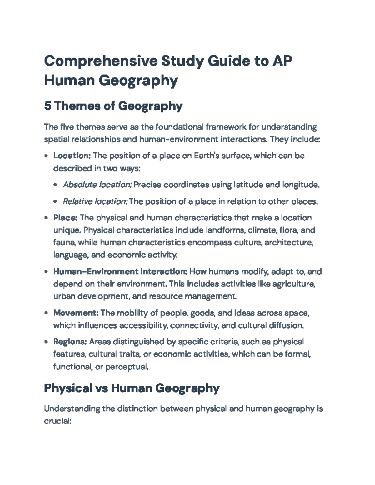 Comprehensive Study Guide for AP Human Geography: 5 Themes Explained ...