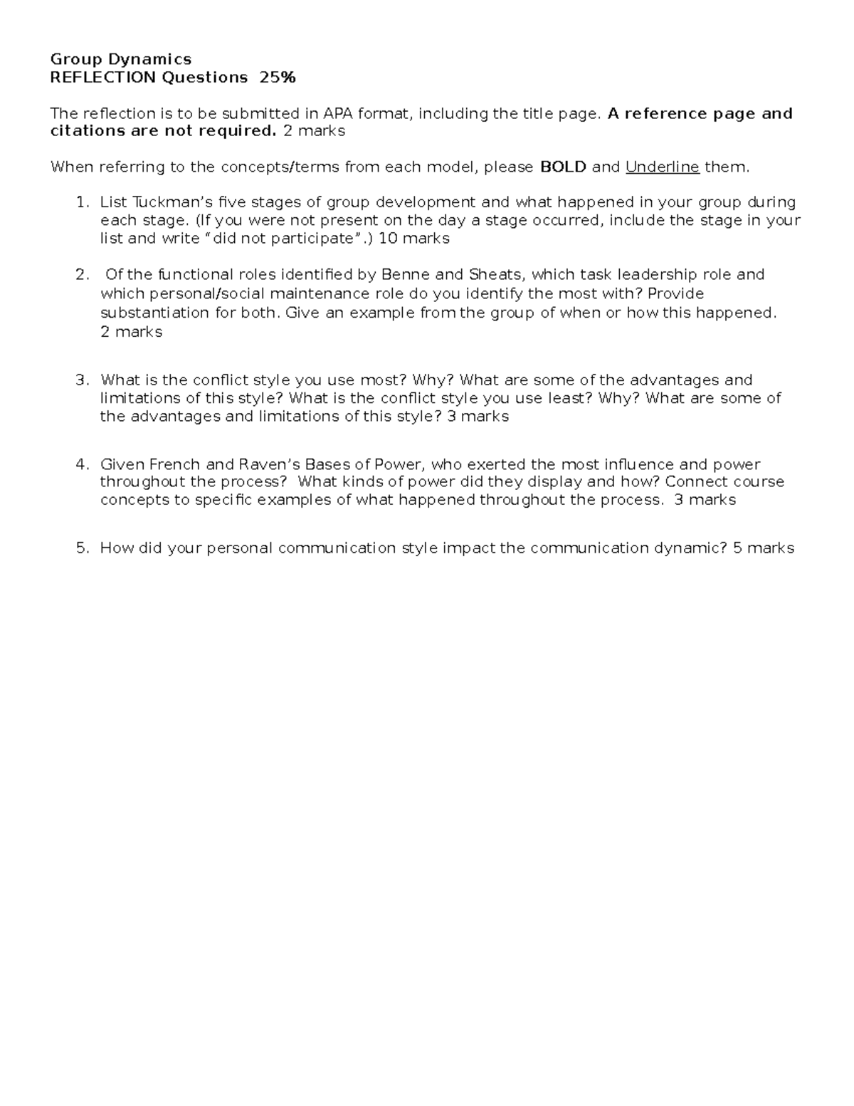 Group Dynamics Reflection Assignment WO 2024: Key Insights and Analysis - Studocu