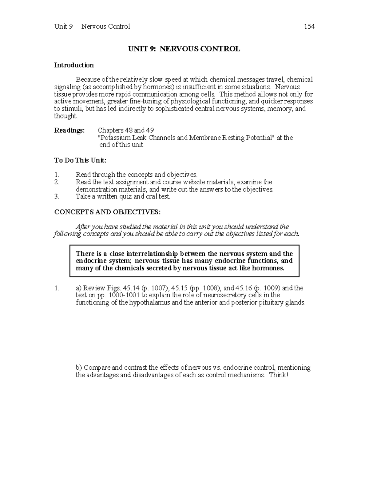 Unit 9 - BIOG 1445 Nervous Control Study Notes - Studocu