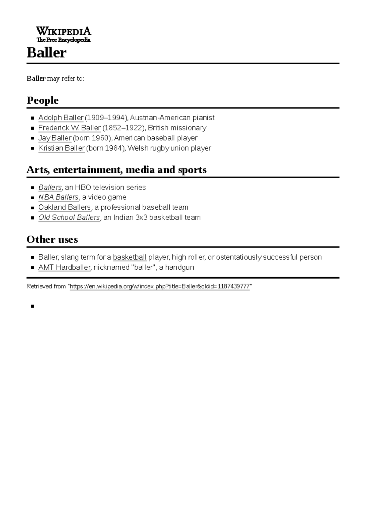 Baller - Assignment for Unit 8 - Baller Baller may refer to: Adolph ...