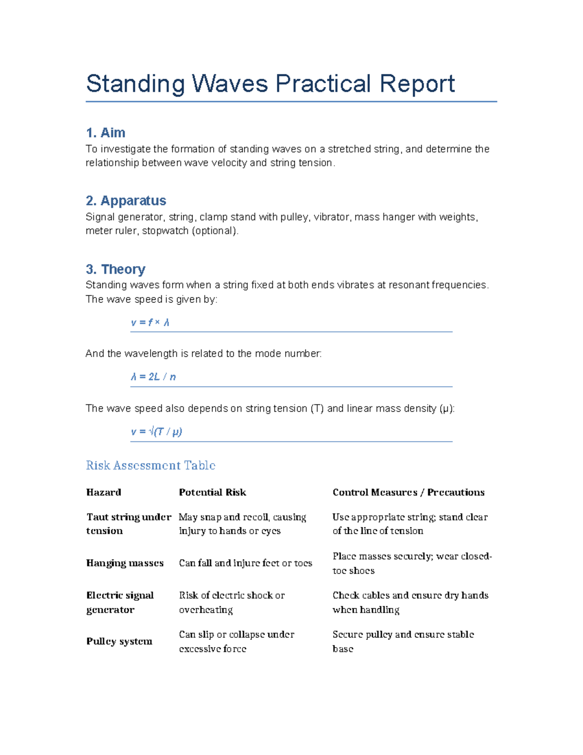 Standing Waves Practical Report PHYS 2025: Exam Results & Analysis ...