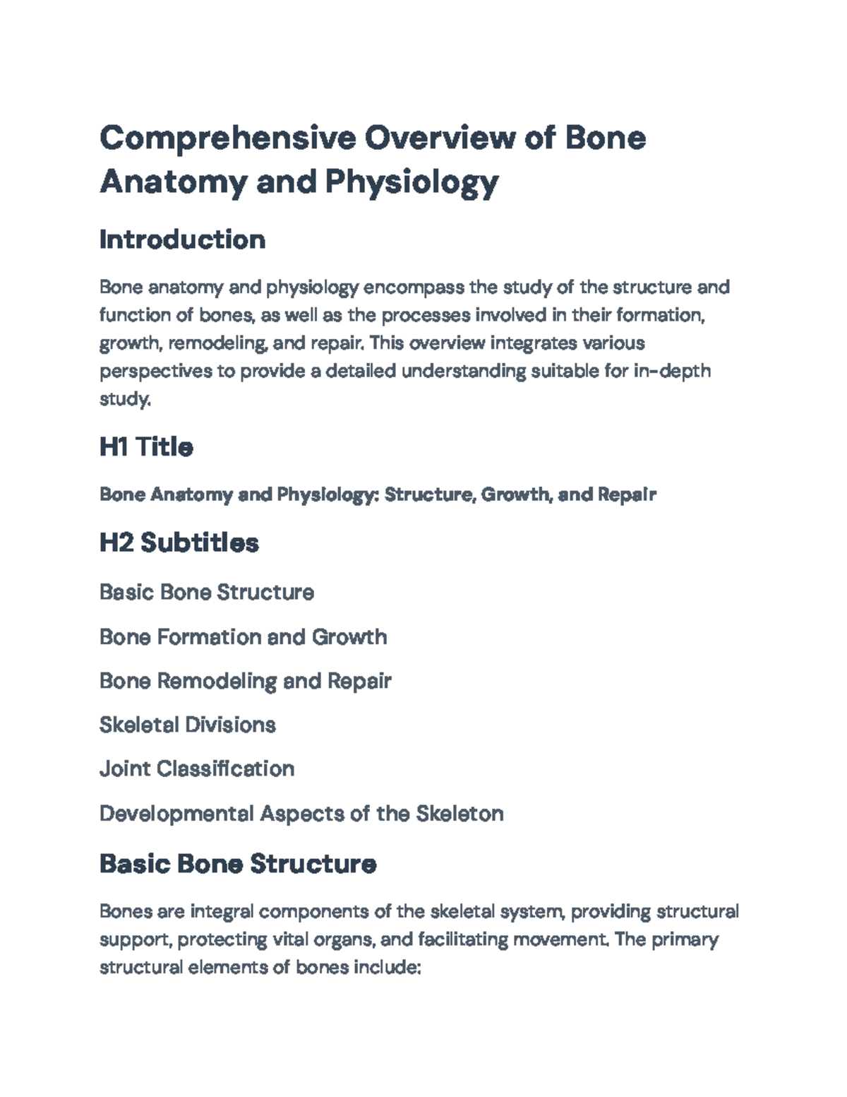 Comprehensive Study of Bone Anatomy and Physiology for BIO101 ...