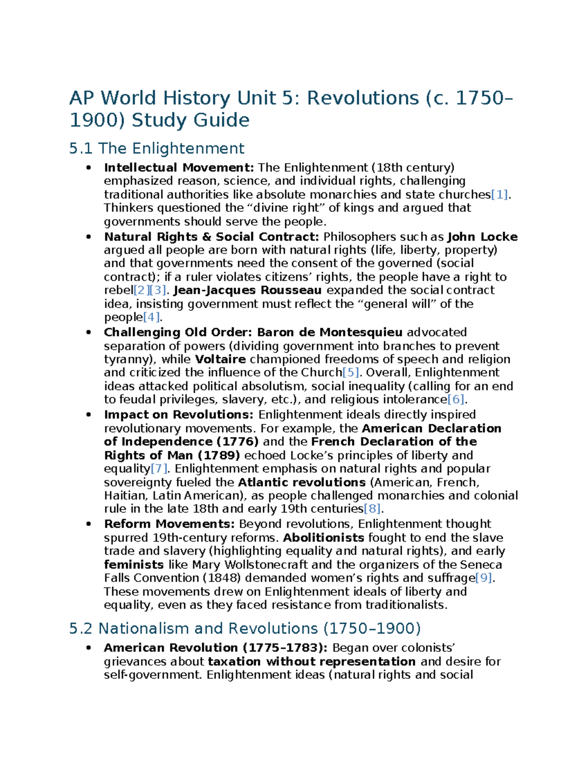 AP World History Unit 5: Revolutions (c. 1750–1900) Study Guide - Studocu