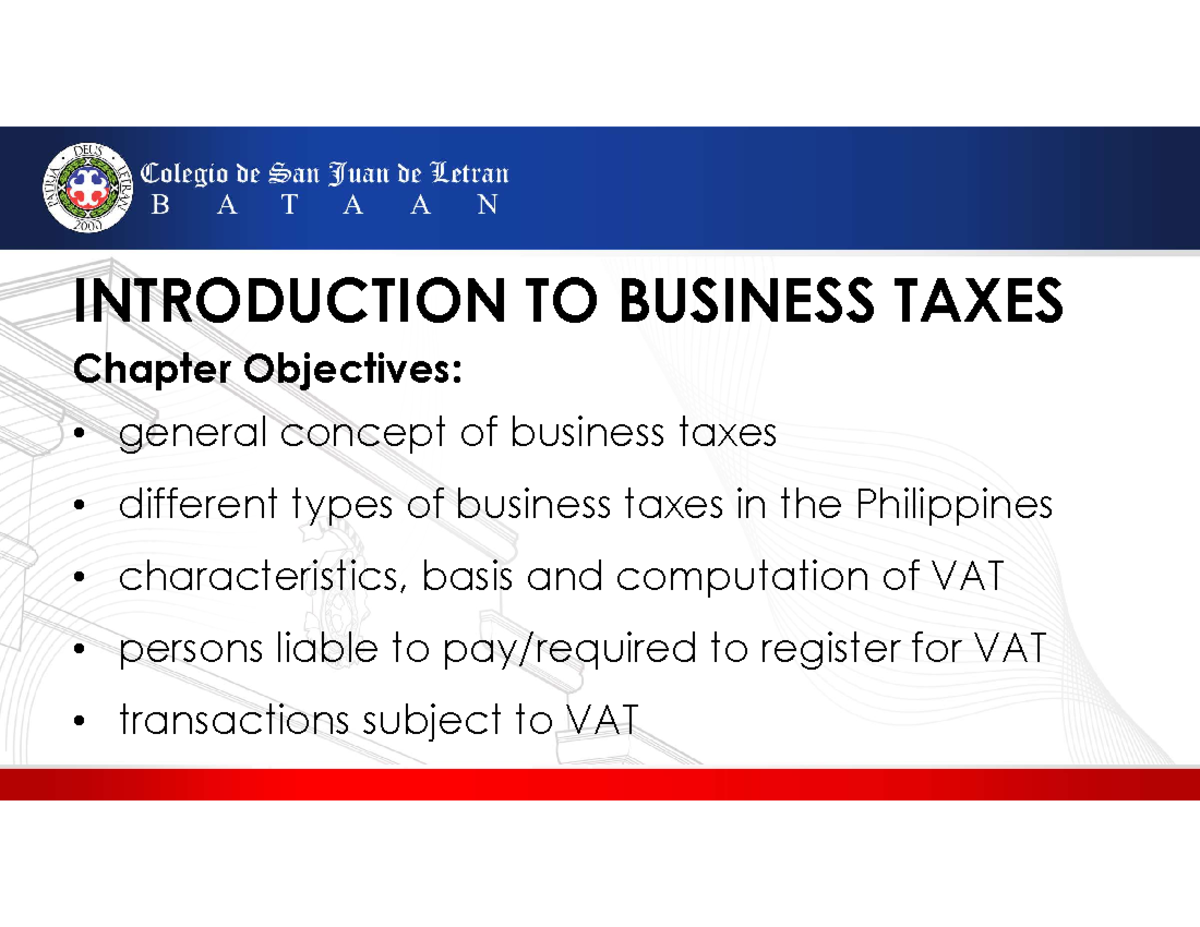 Introduction to Business Taxes (BUS 101) - Chapter Overview and VAT ...