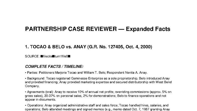 Partnership Case Reviewer: Expanded Facts & Key Legal Insights - Studocu