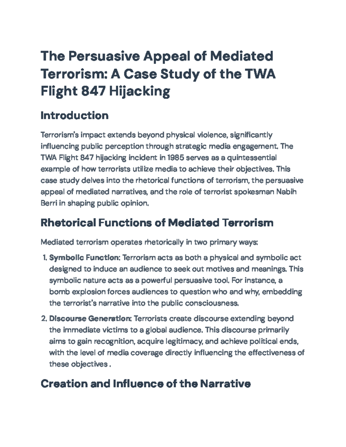 The Persuasive Impact of Terrorism: TWA Flight 847 Case Study Analysis ...