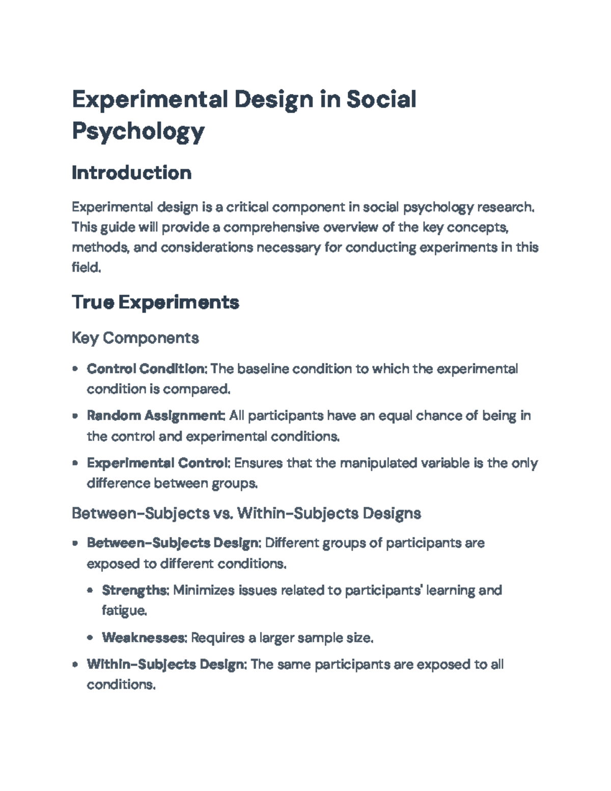 Experimental Design Concepts for Social Psychology Research - Studocu