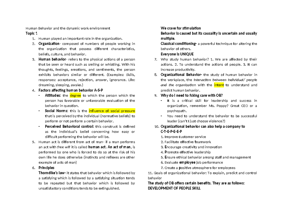 Document 1 - asdasdasdas - Human Behavior and the dynamic work ...