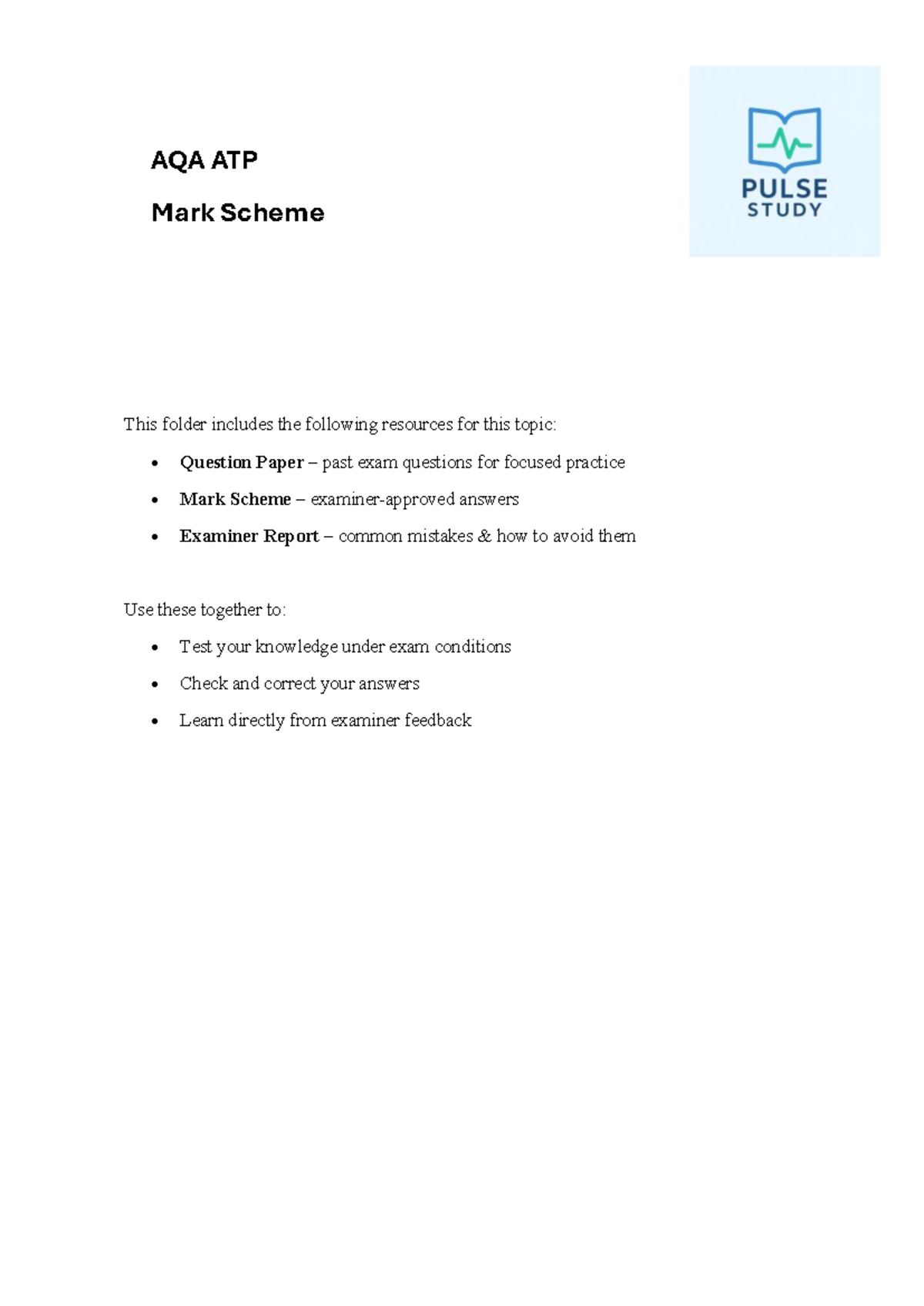 AQA ATP Mark Scheme: Exam Resources and Key Insights - Studocu