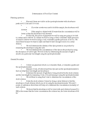 FOOD DYE LAB Report - Light Spectrometry of Food Dye Abstract The food ...