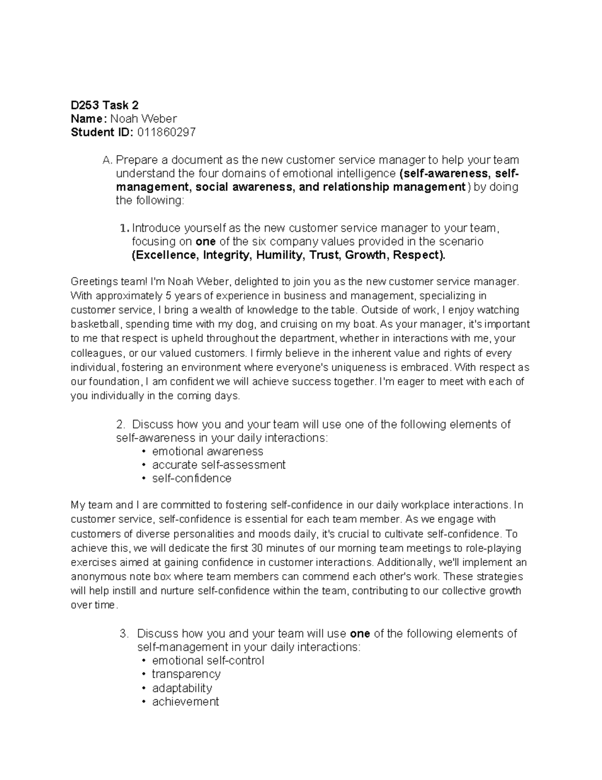 D253 Task 2 - Emotional Intelligence and Team Management Strategies ...