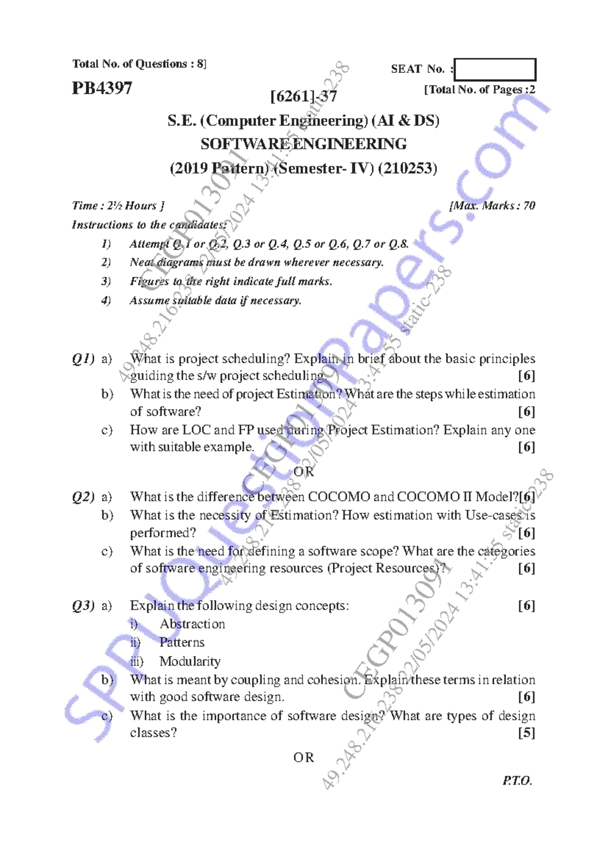 AI & DS Sem 4 (2019 Pattern) Software Engineering Exam Guide - Studocu