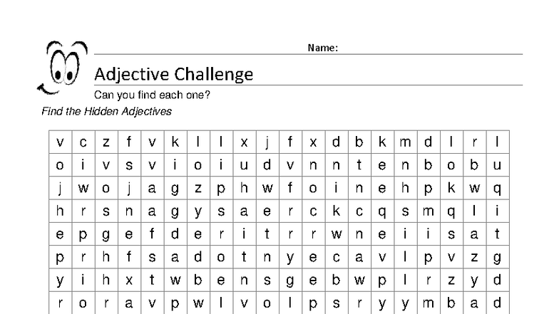Adjective Challenge: Find the Hidden Adjectives in Wordsearch - Studocu