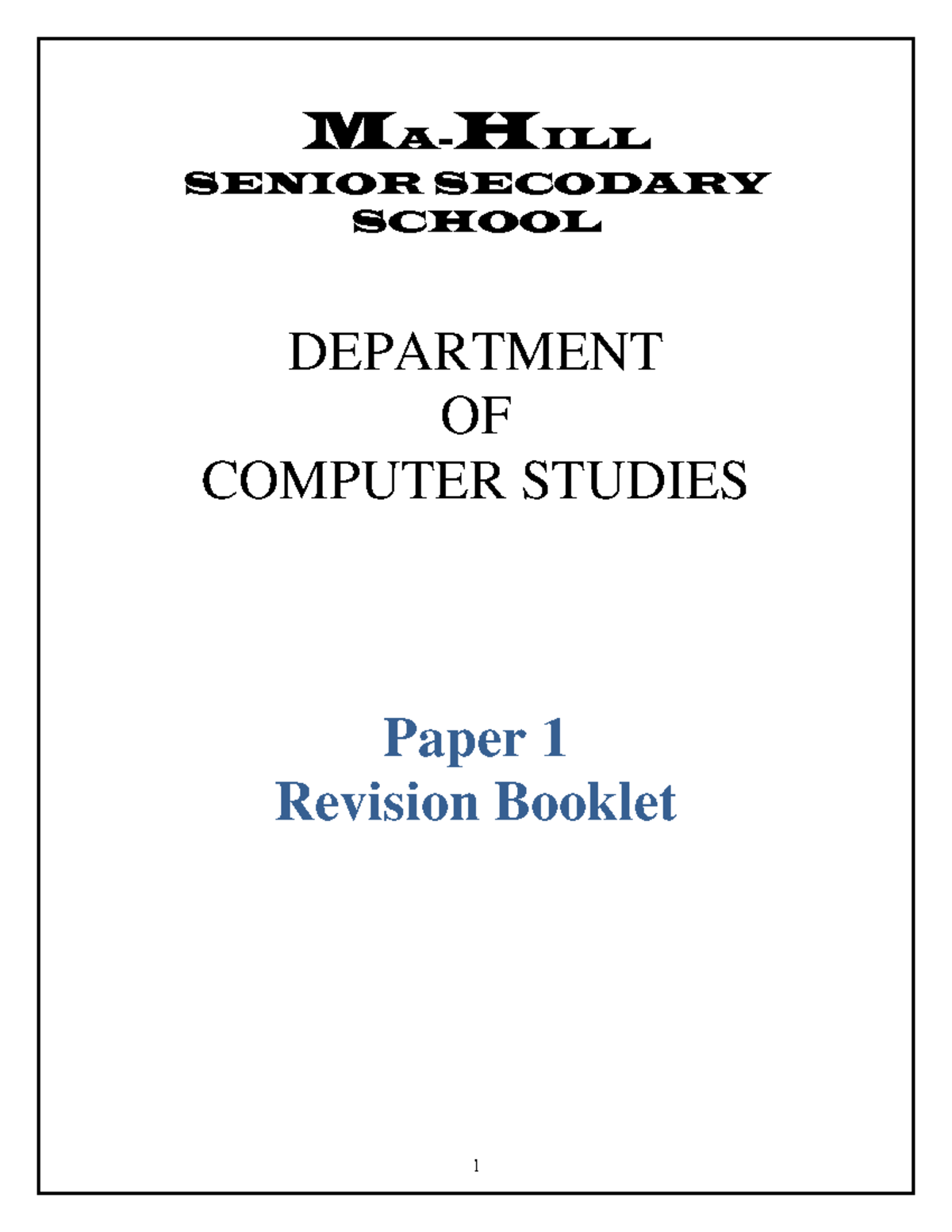 COMPUTER STUDIES (CS101) PAPER 1 REVISION BOOKLET - Studocu