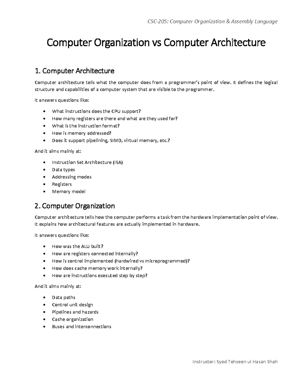 Computer Organization vs Architecture: Key Concepts Explained - Studocu