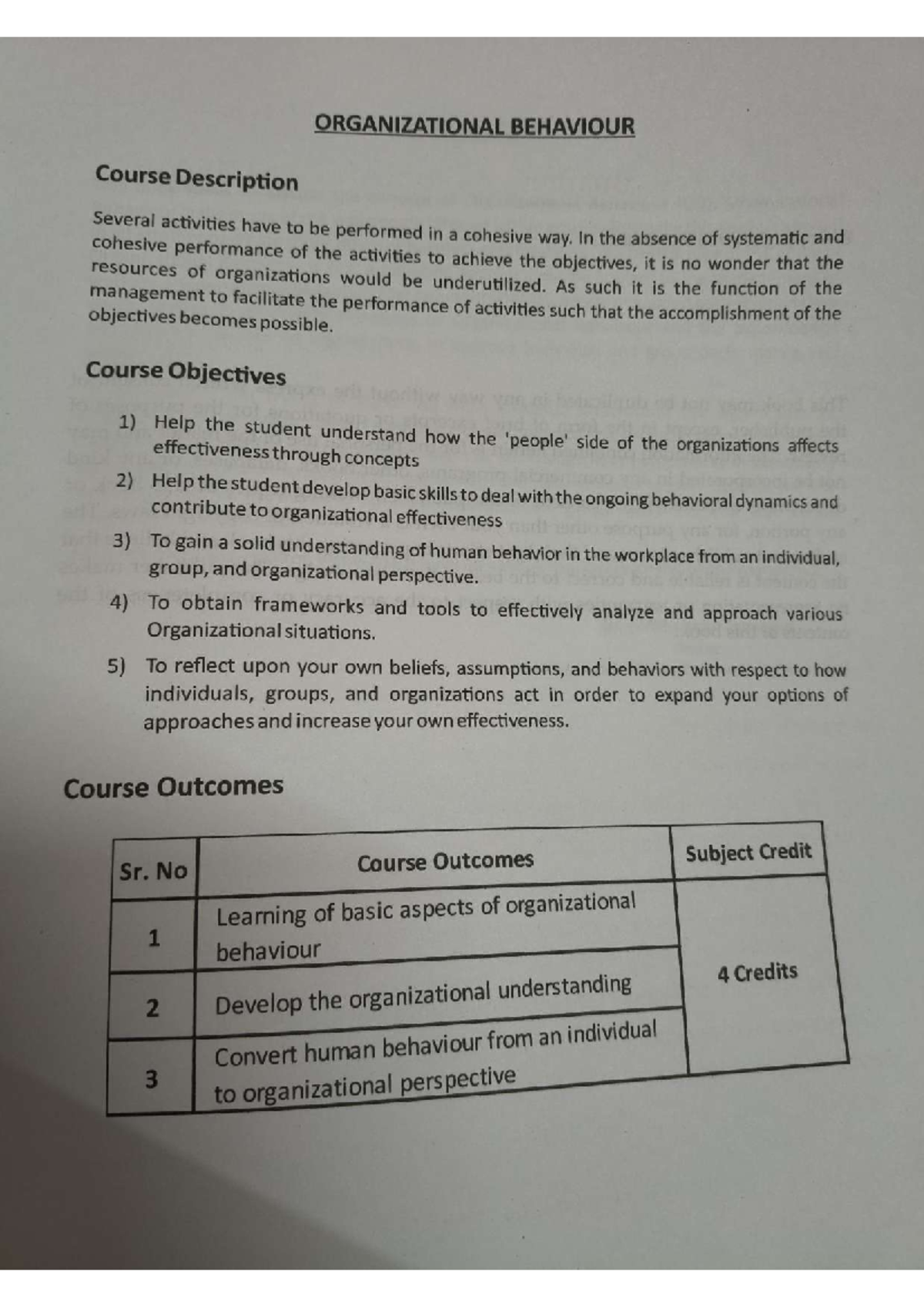 OMBA 102 Organizational Behaviour - Course Summary and Objectives - Studocu