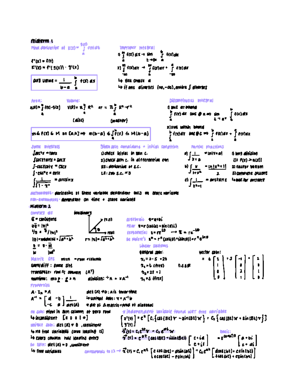 MAT1332 Formula Sheet Final Exam - midterm I Find derivative of Kix ffitldt improper integral 1 ...