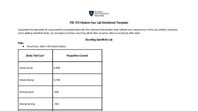 PSY 375 Module Four Lab Worksheet Template - PSY 375 Module Four Lab ...