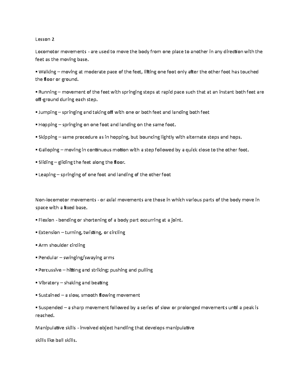 PE 101: Lesson 2 - Exploring Locomotor and Non-Locomotor Movements ...