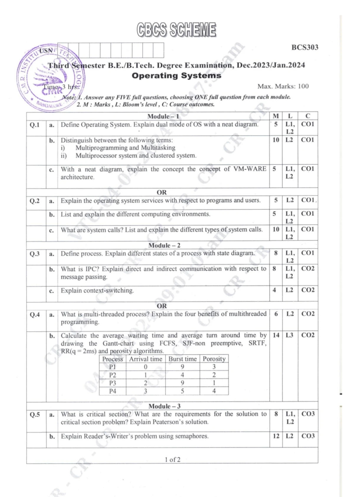 **Question Bank for Operating Systems [BCS303] - Comprehensive Guide** - Studocu