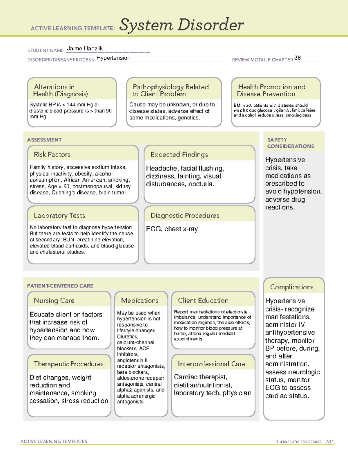 ATI System Disorder: Hypertension - Active Learning Template Guide ...