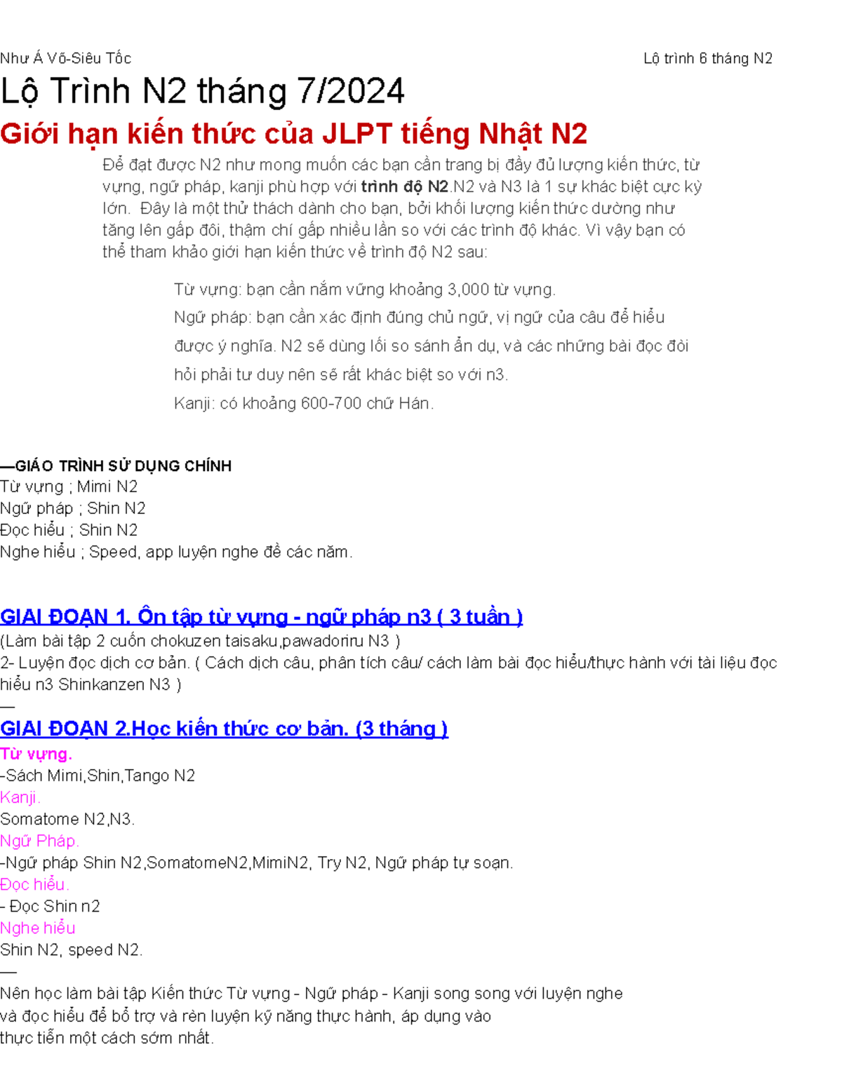 Lộ Trình 6 Tháng Đạt N2 JLPT: Kiến Thức và Phương Pháp Học Tập - Studocu