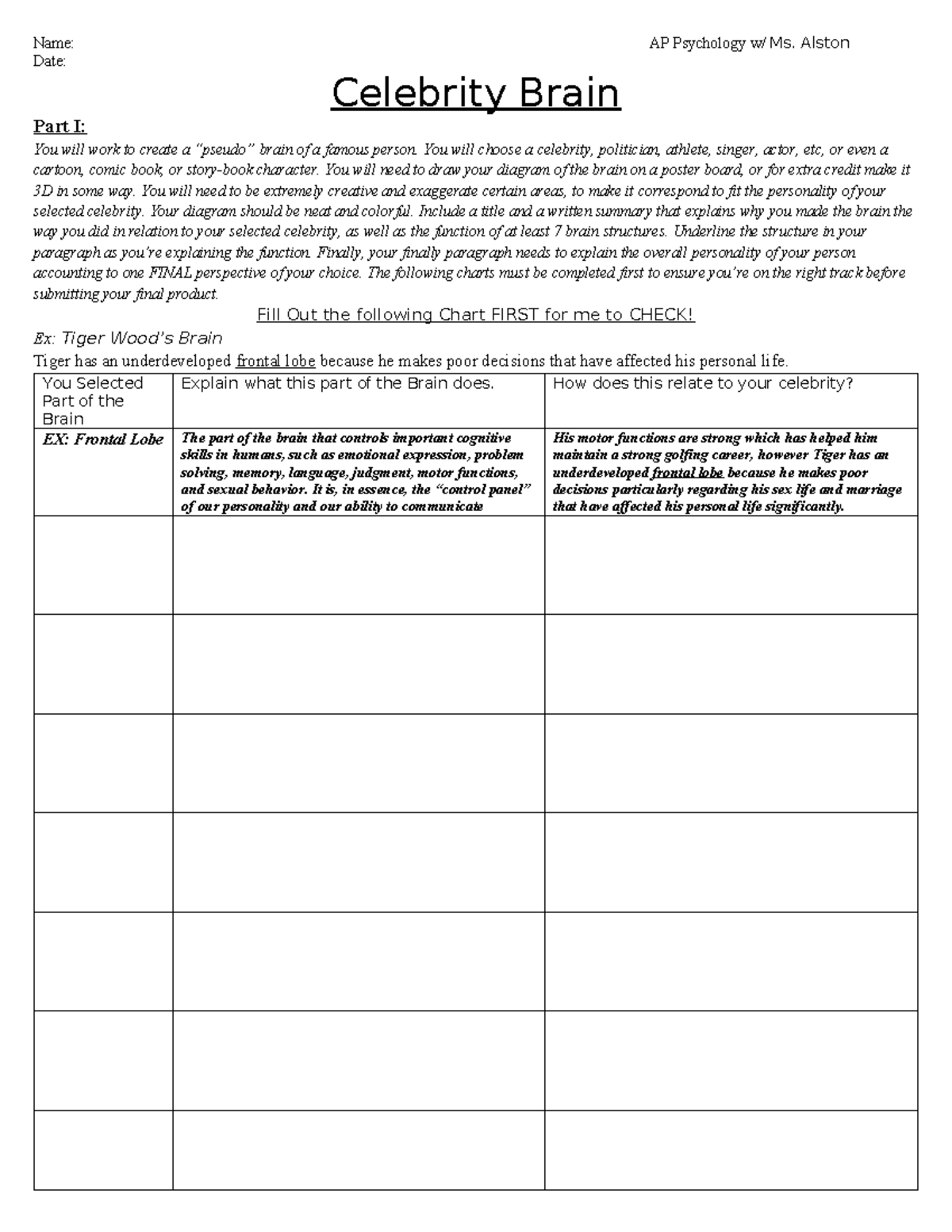 Celebrity Brain Project Instructions - AP Psychology (2015) - Studocu