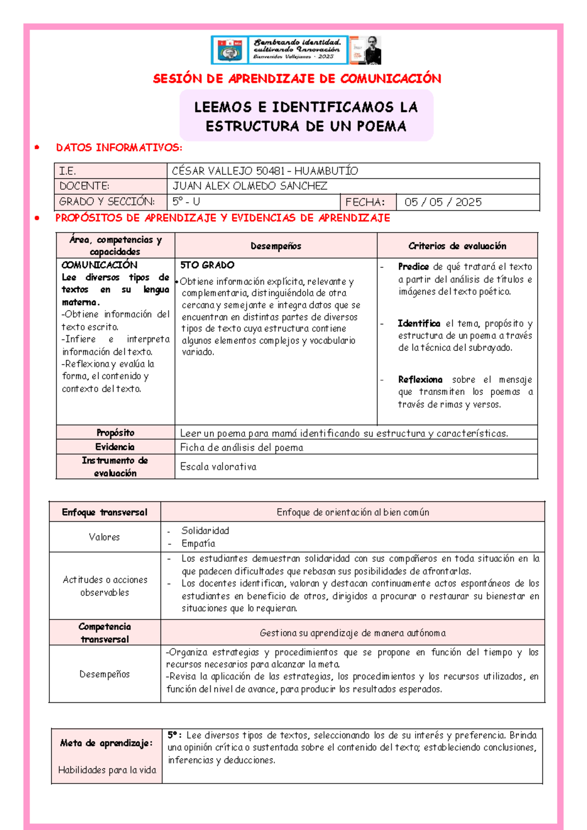 SES-LUN-5TO GRADO- Análisis de la Estructura de un Poema en ...