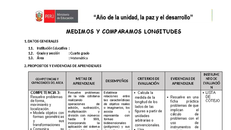 Sesión DE Matemática- Medimos y comparamos longitudes - MEDIMOS Y COMPARAMOS LONGITUDES 1 ...