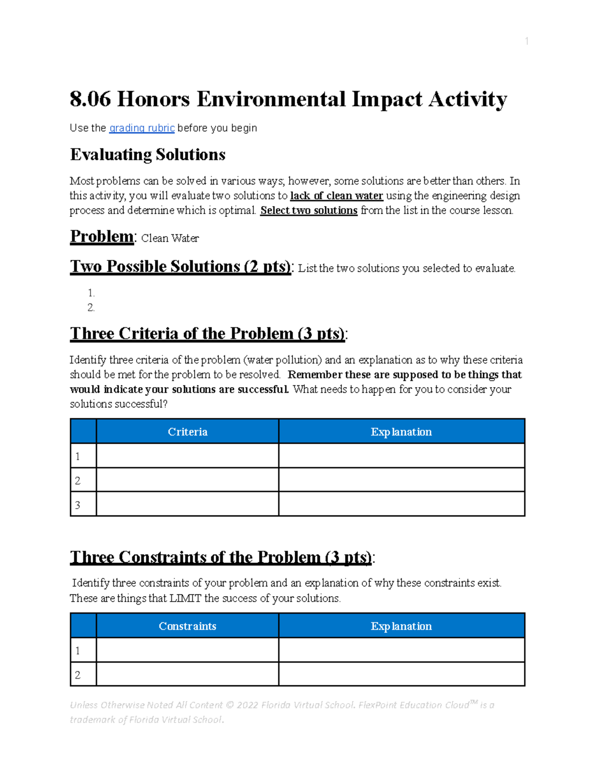 8.06 Honors Chemistry Environmental Impact Activity Template - Studocu