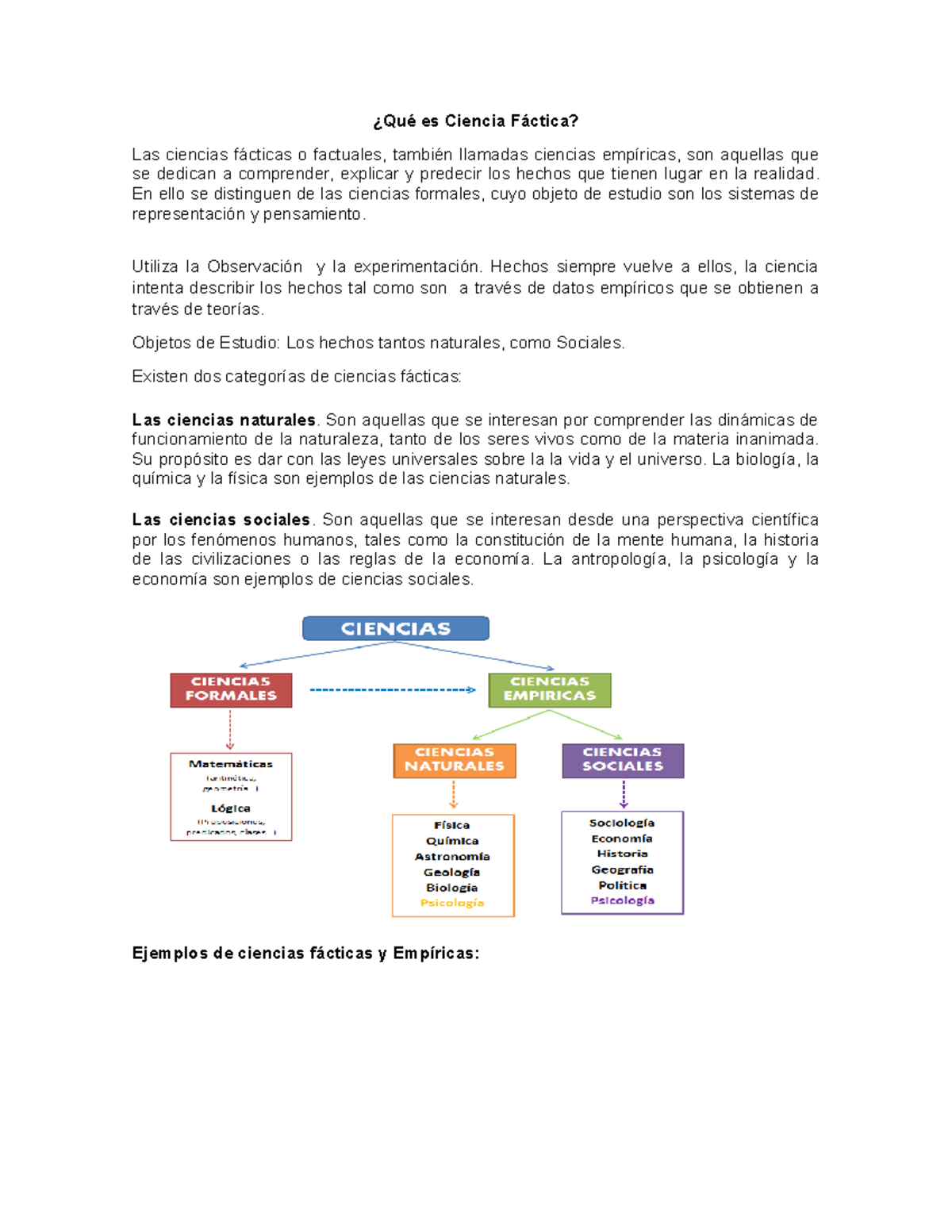 Introducción a las Ciencias Fácticas: Definición y Ejemplos - Studocu