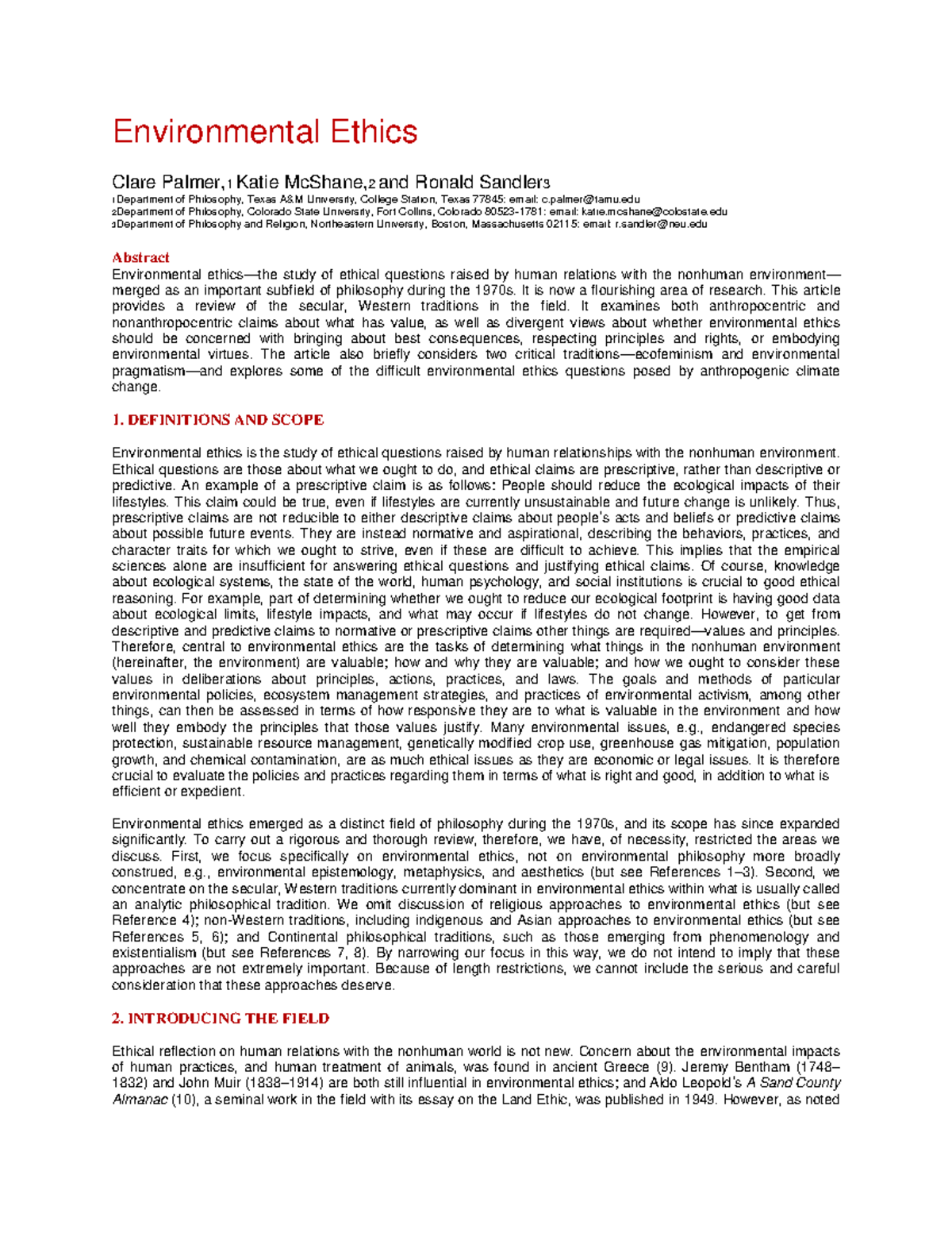 Environmental Ethics: A Comprehensive Review (Course Code: 8.1) - Studocu
