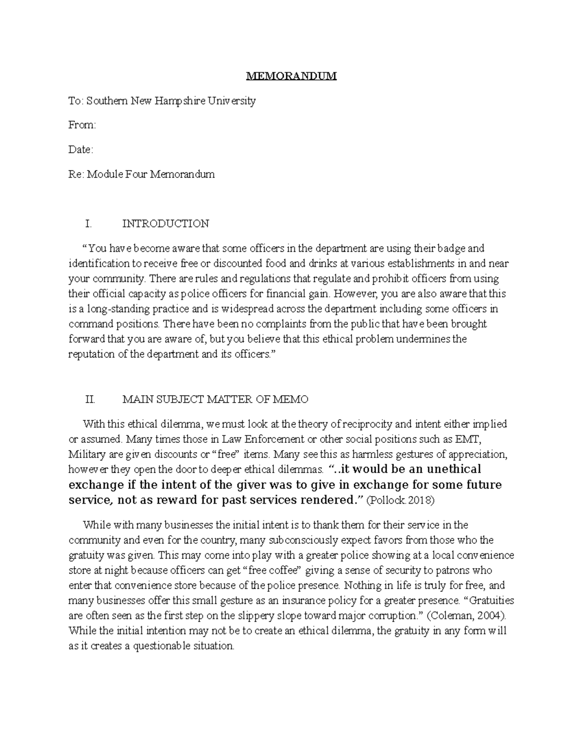 Cj510 module four memorandum - MEMORANDUM To: Southern New Hampshire ...