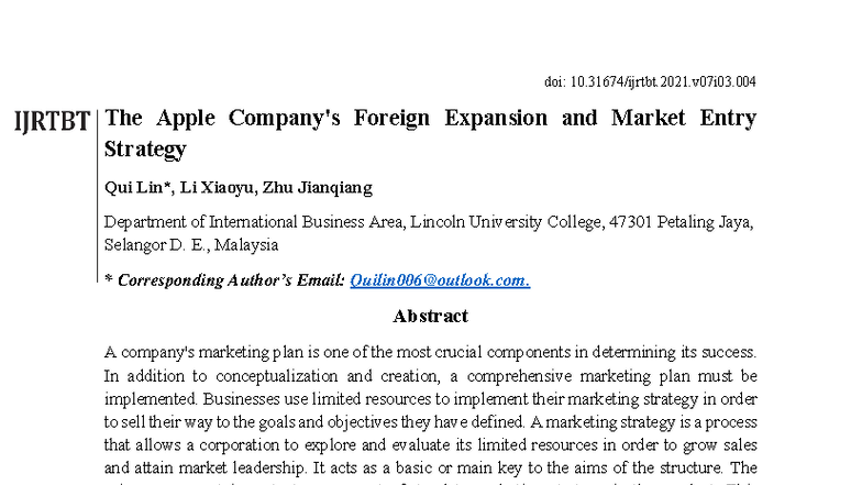 Apple Inc. Foreign Expansion & Market Entry Strategy Analysis - Studocu