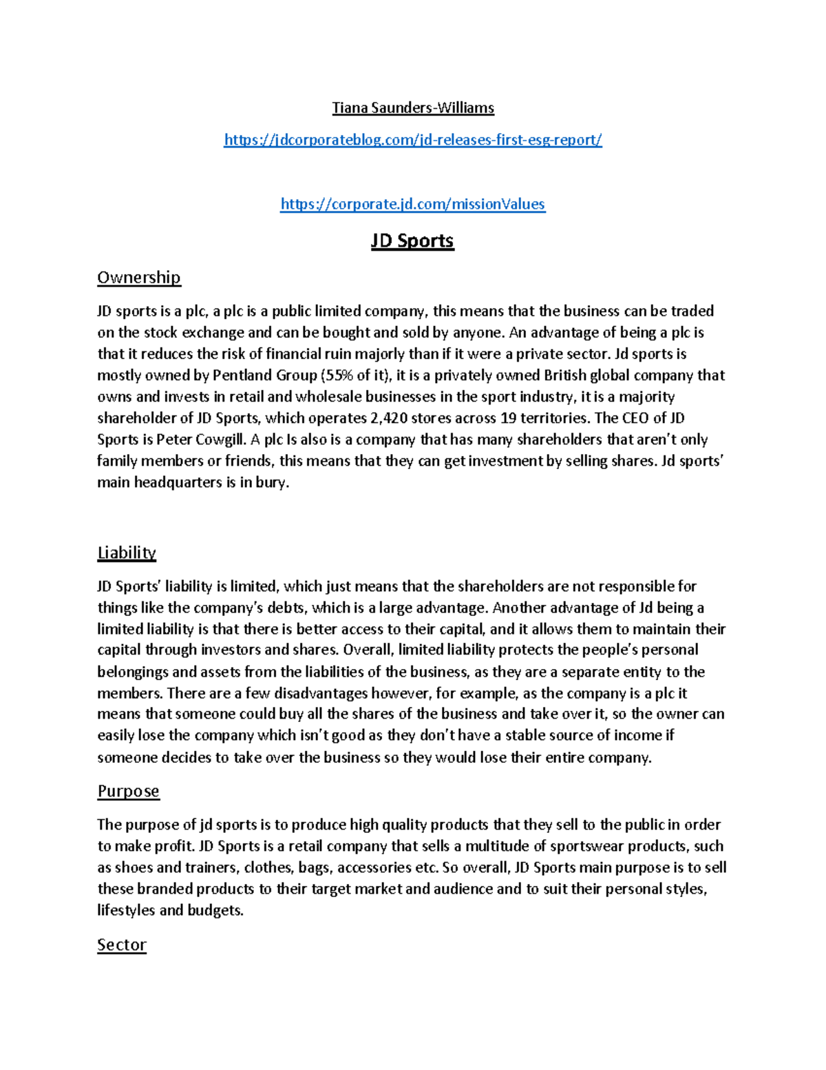 JD Sports Company Overview: Stakeholders, Ownership, and Purpose - Studocu