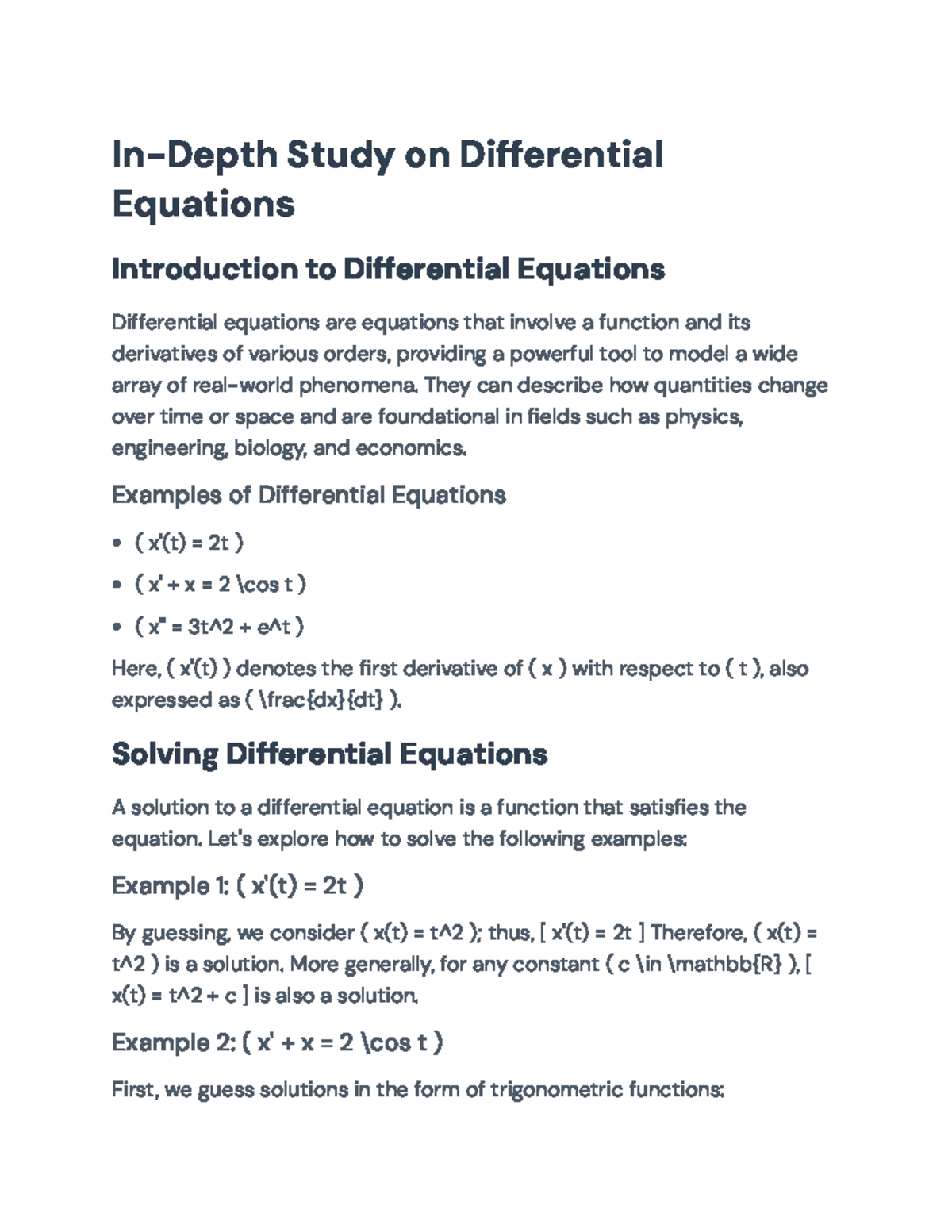 Comprehensive Study on Differential Equations (MATH 101) - Studocu