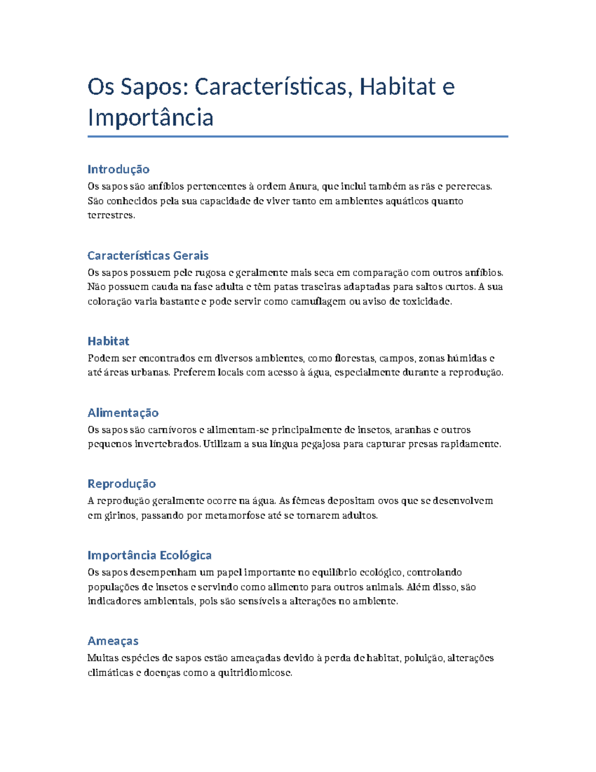 Sapos: Características, Habitat e Importância Ecológica - Studocu
