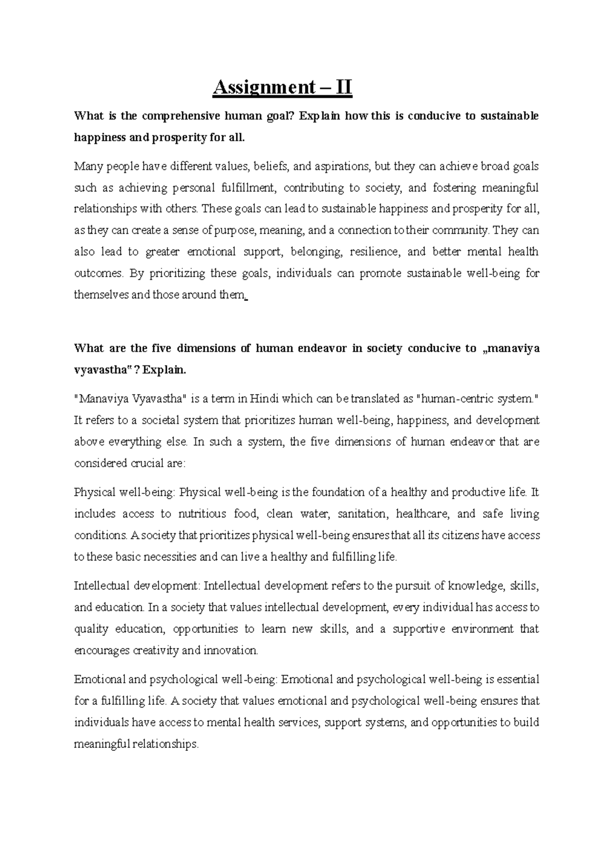 UHV-A2: Exploring Human Goals and Ethical Conduct for Sustainable ...