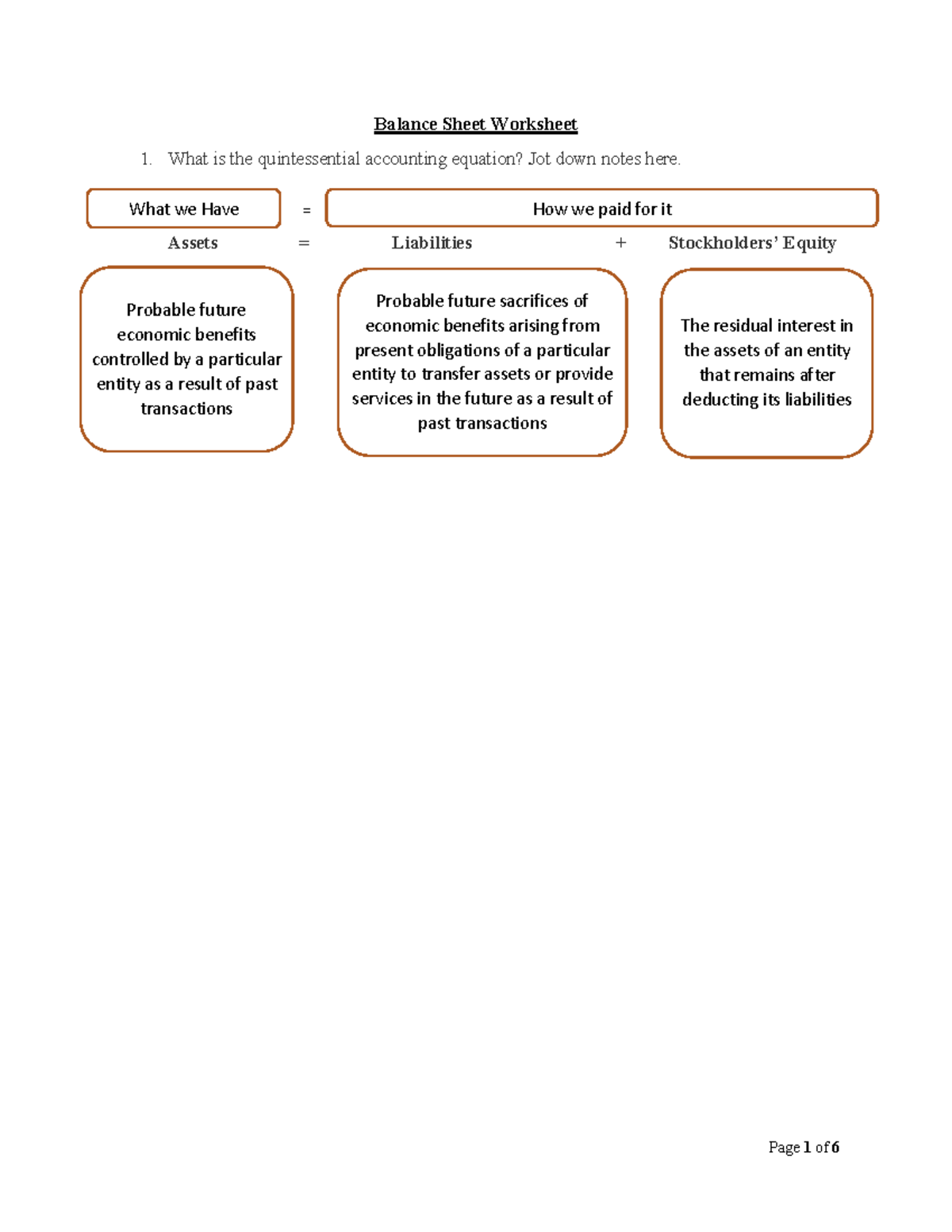 Accounting EXAM 1 Worksheets: Balance Sheet & Transactions Analysis ...