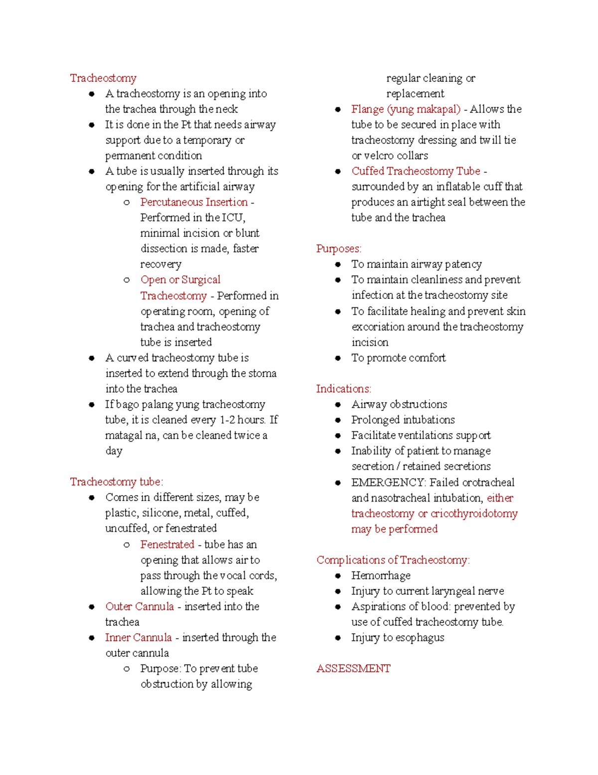 Tracheostomy Care: Procedures, Assessment, and Best Practices - Studocu
