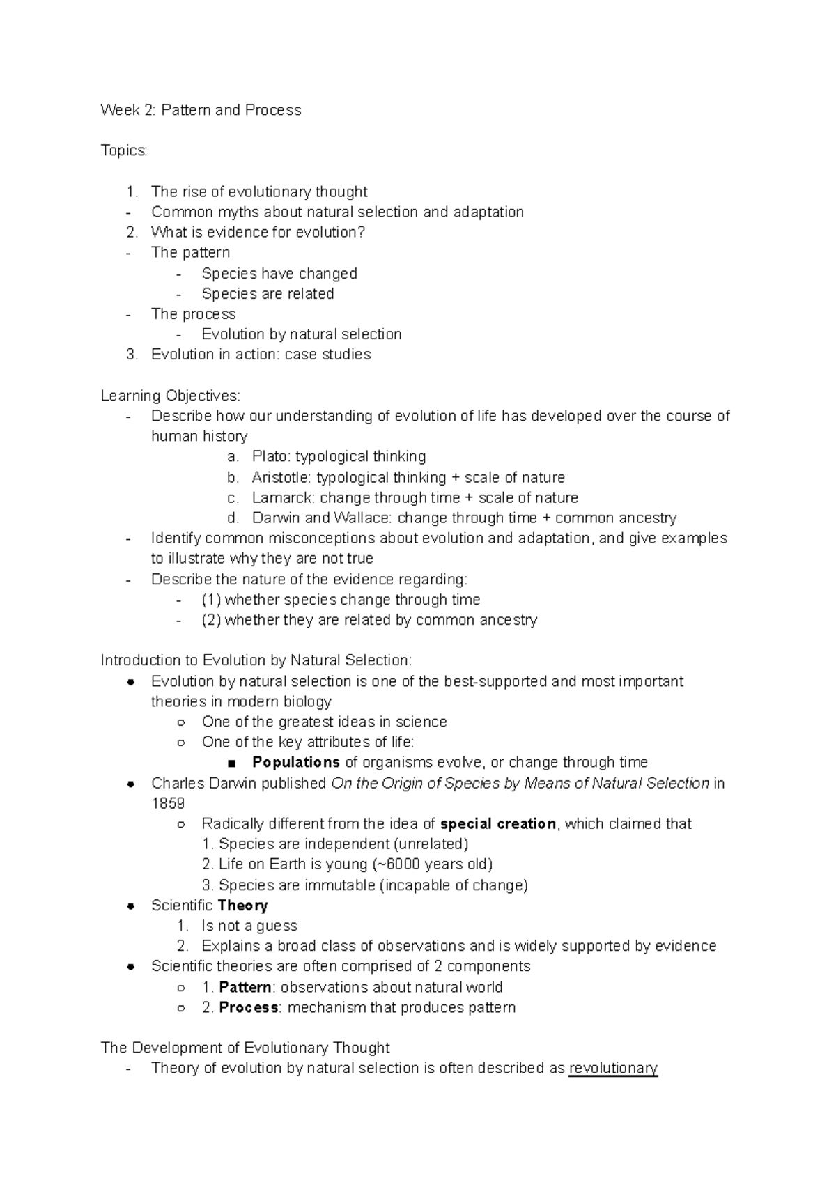 Biology 1M03: Week 2 Evolution Test Review - Key Concepts & Evidence ...