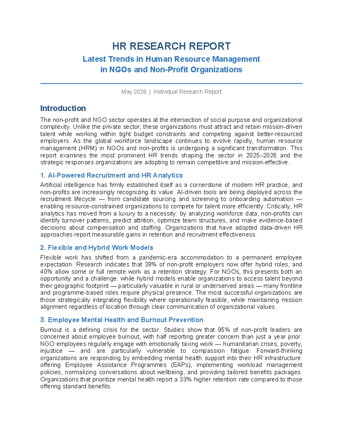HR RESEARCH REPORT: Trends in HRM for NGOs - May 2026 - Studocu