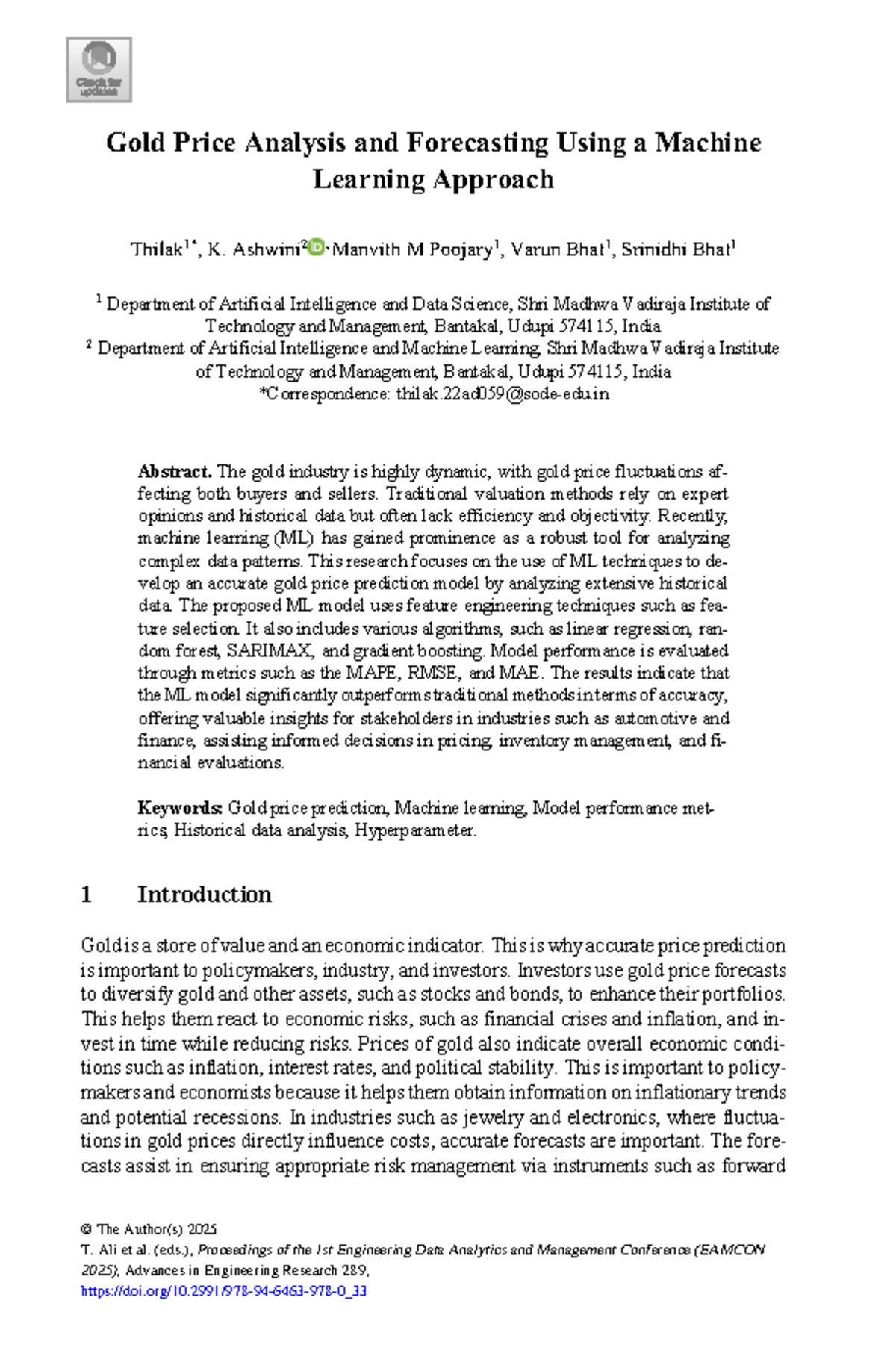 Gold Price Prediction Using ML Techniques: A Comprehensive Study ...