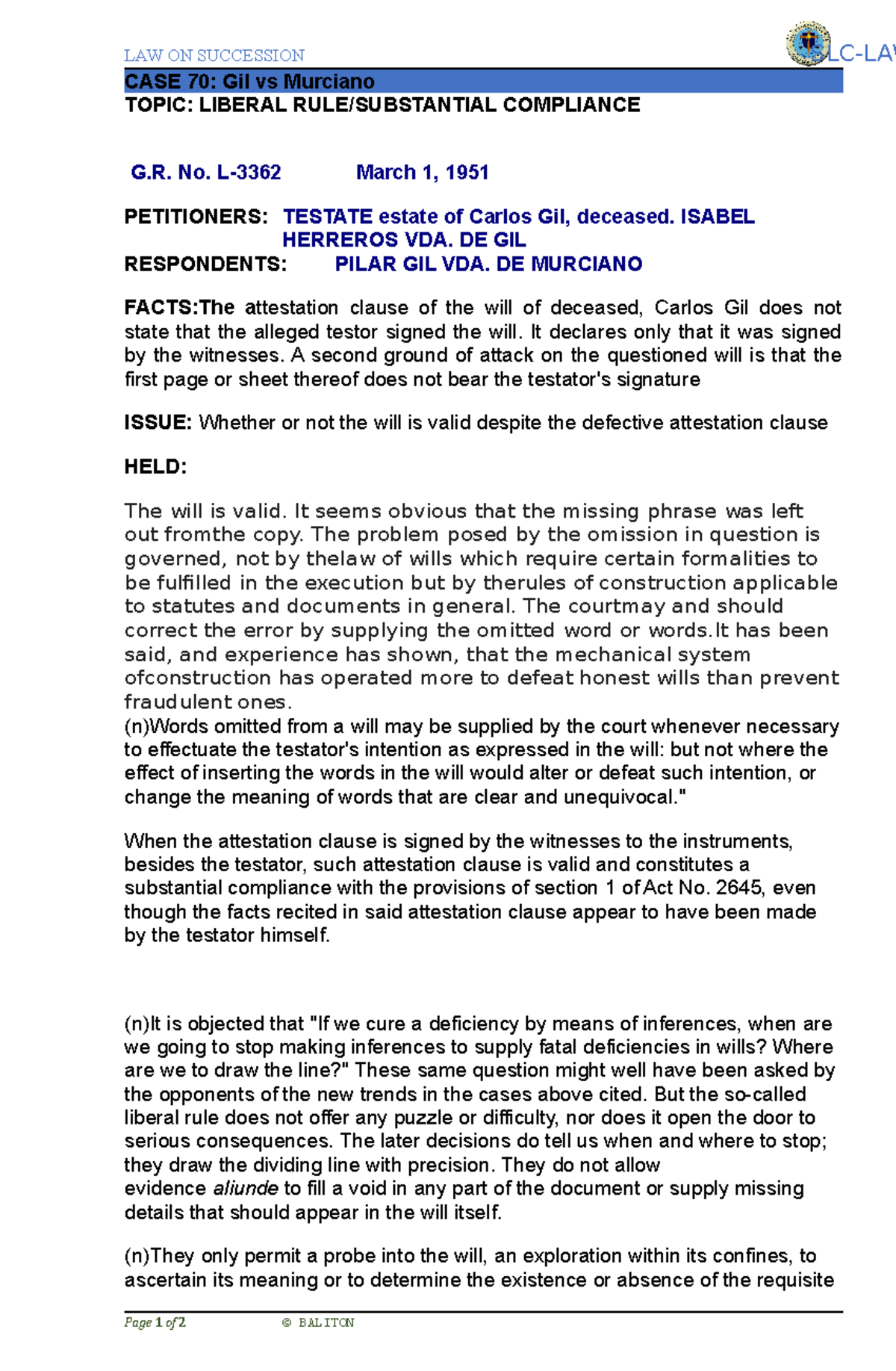 LAW ON SUCCESSION SLC-LAW: Digest of Gil v. Murciano, G.R. No. L-3362 ...