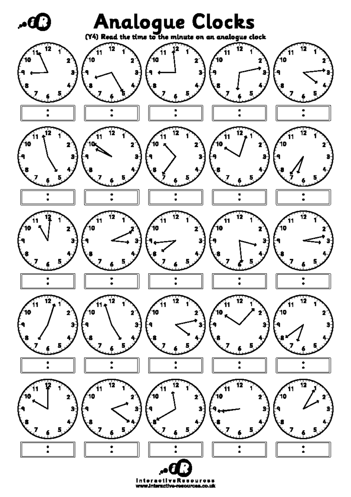 Reading Time on Analogue Clocks (Y4) - Interactive Resources - Studocu