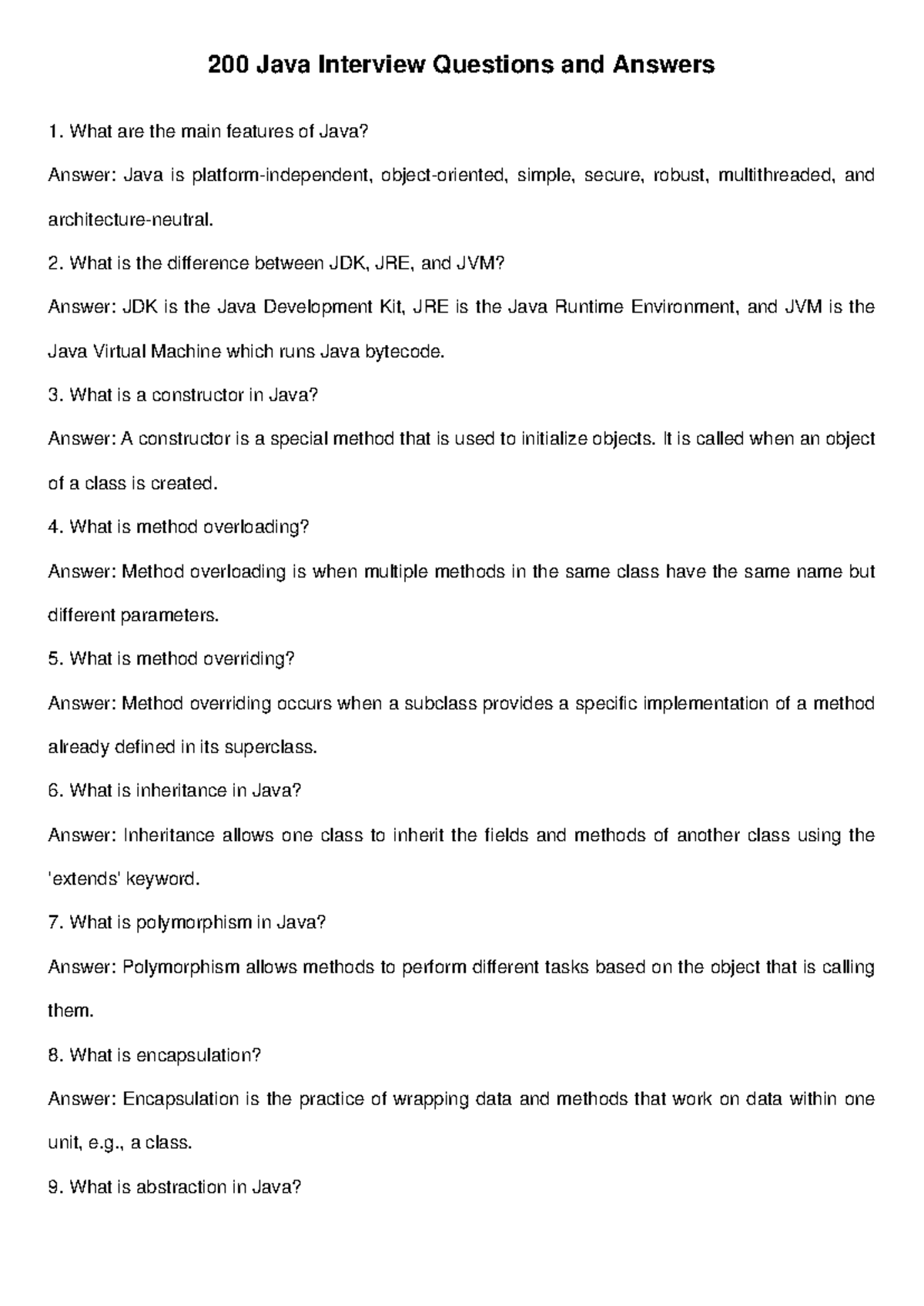 Java Interview Questions & Answers: 200 Essential Queries - Studocu