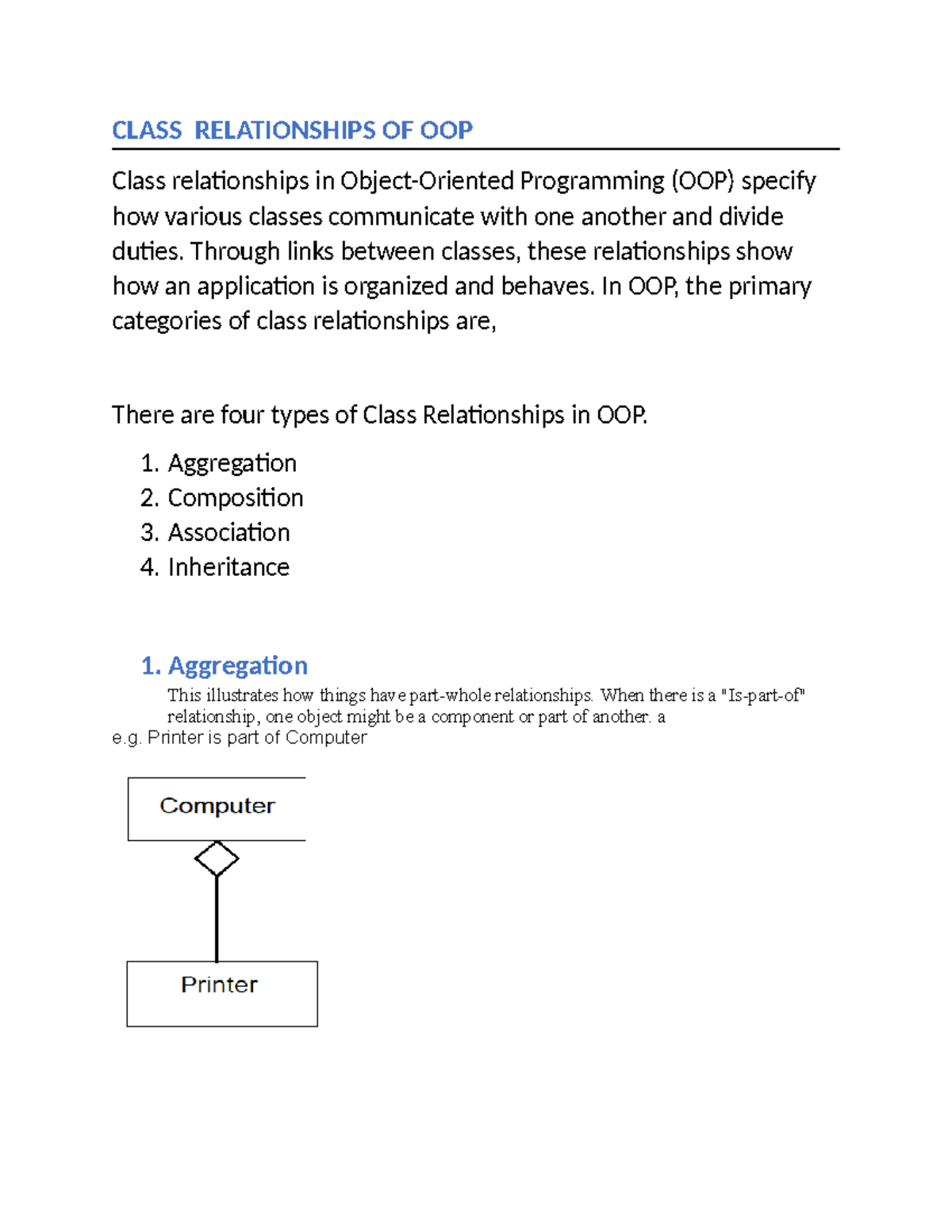 OOP Class Relationships DONE - CLASS RELATIONSHIPS OF OOP Class relationships in Object-Oriented ...