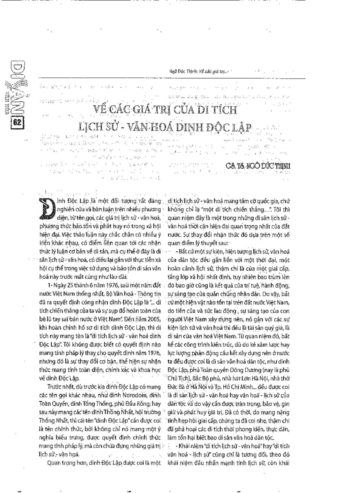 3915 Ve cac gia tri cua di tich lich su van hoa Dinh Doc Lap - Ngô Dúc Thinh: Vê các giá tri ...
